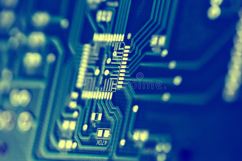 Macro Shot of the Back Side of a Circuit Board. Close Up of the Blue ...