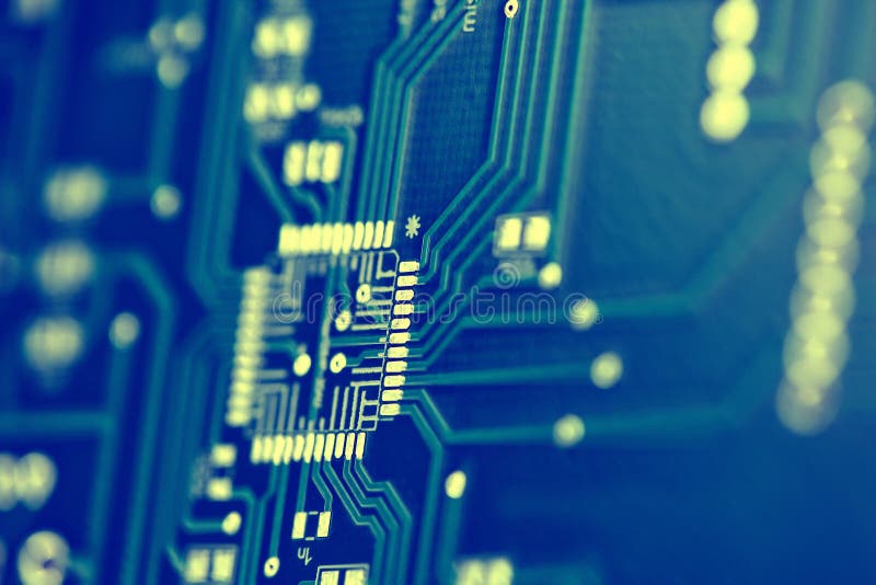 Macro Shot of the Back Side of a Circuit Board. Close Up of the Blue ...