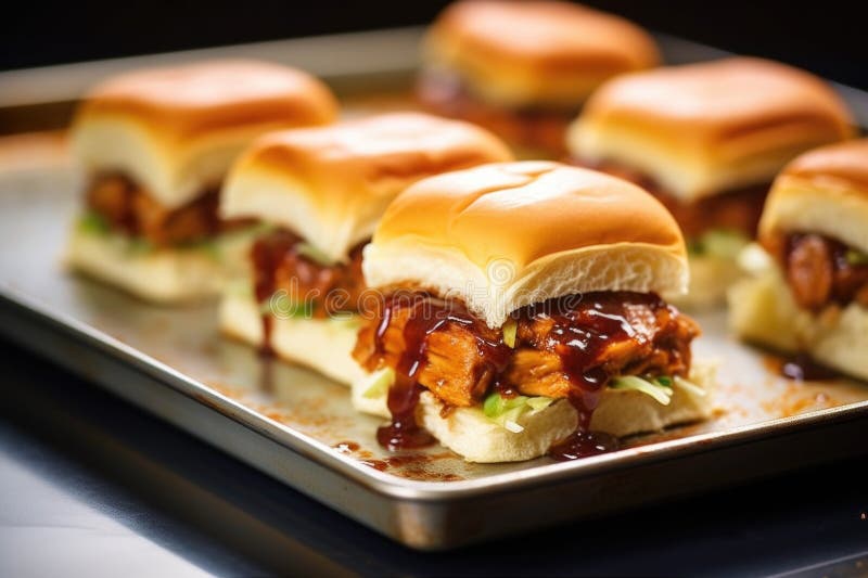 Macro Shot of a Bbq Slider Cut in Half on a Tray Stock Photo - Image of ...