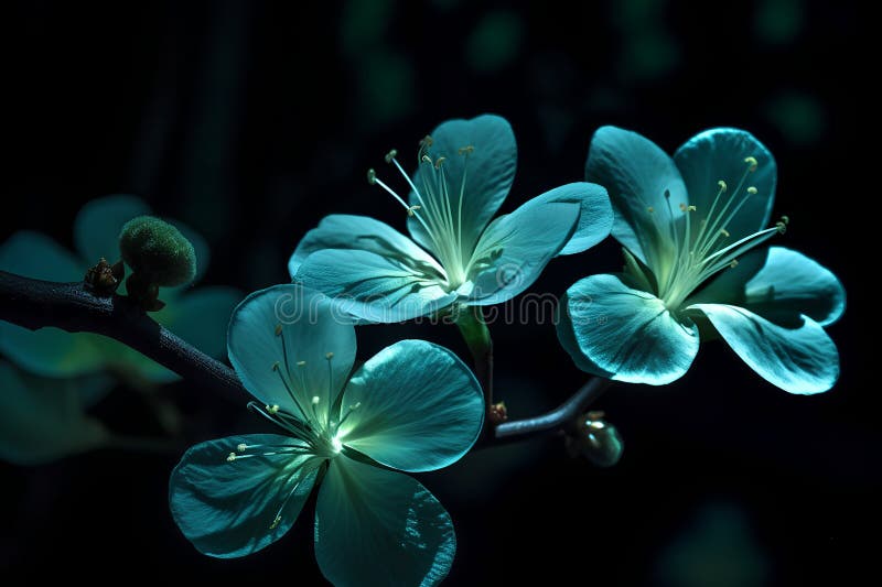 Macro Shot of Beautiful Blue Cherry Blossoms on Black Background. Stock ...