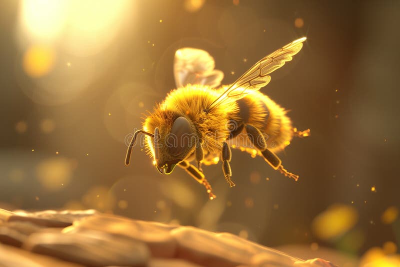 Macro Shot of a Bee Flying Over a Field Stock Image - Image of ...