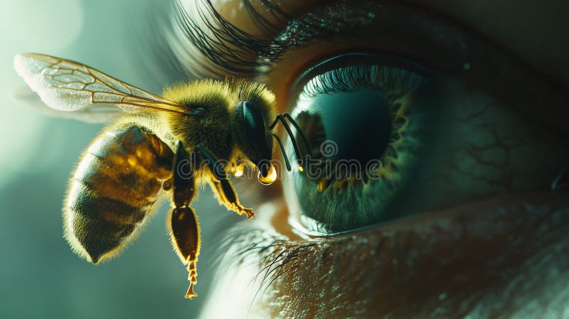Macro Shot of a Bee Perched on an Eye, Surreal Imagery Stock Image ...