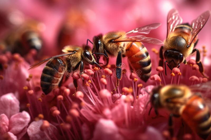 Macro Shot of Bees Collecting Nectar from Flowers Stock Image - Image ...