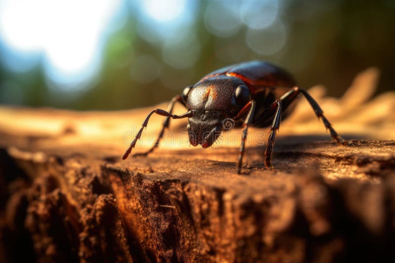 Macro Shot of a Beetle Burrowed into Wood Stock Illustration ...