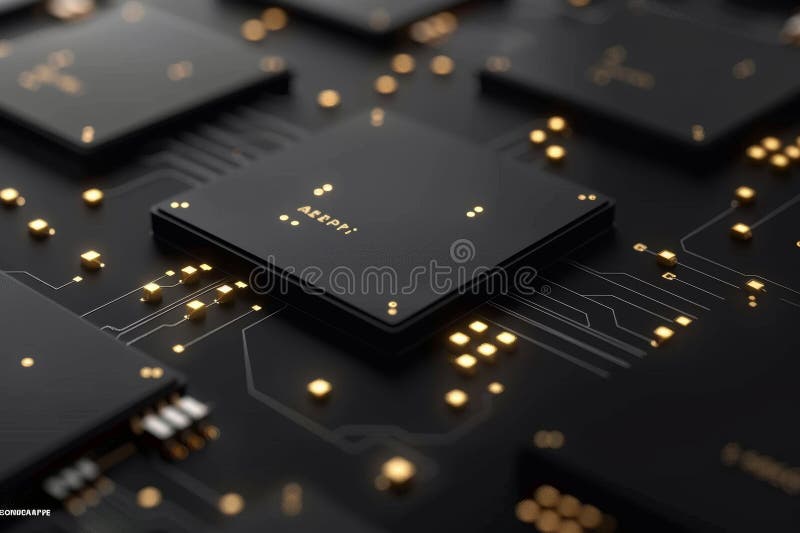 Macro Shot of Black Pcb with Golden Connectors, High Tech Circuitry ...