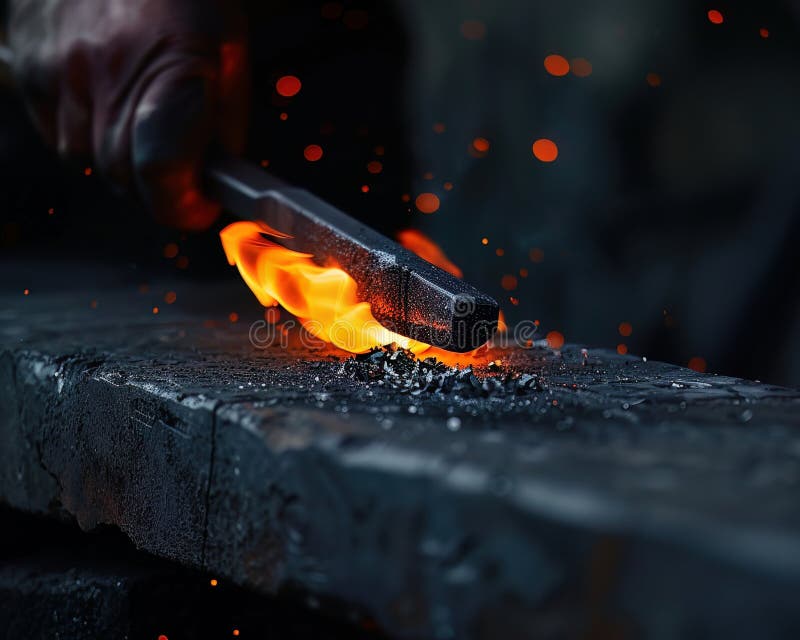 A Macro Shot of a Blacksmith Applying a Chisel To Hot Metal Showcasing ...