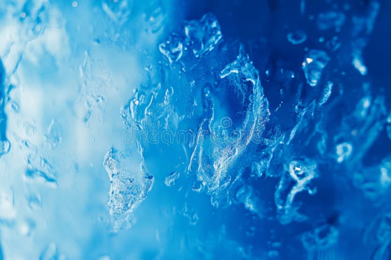 Macro Shot of Blue Frosted Glass Texture, Delicate Ice Patterns Forming ...