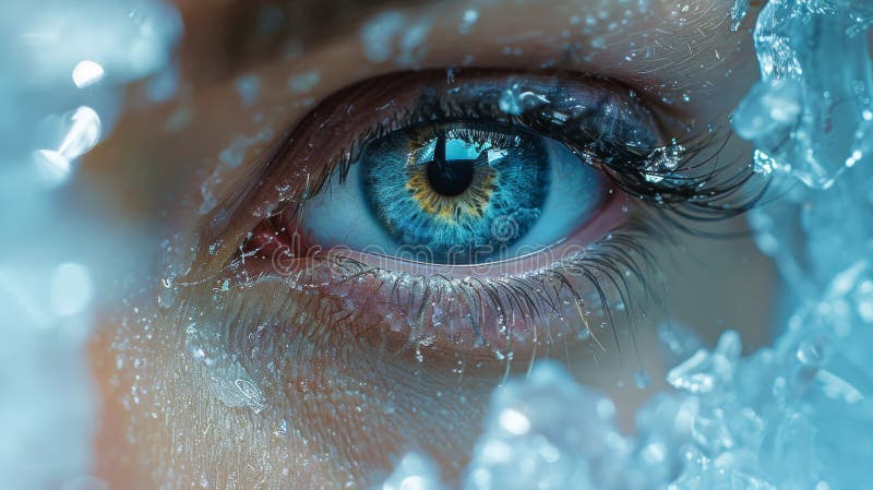 Macro Shot of a Blue Human Eye Surrounded by Ice Stock Photo - Image of ...
