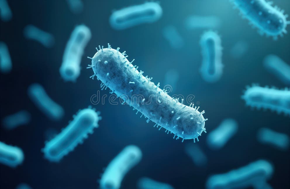 Macro Shot of Blue Rod-shaped Bacteria in Lab Setting. Microbes Float ...