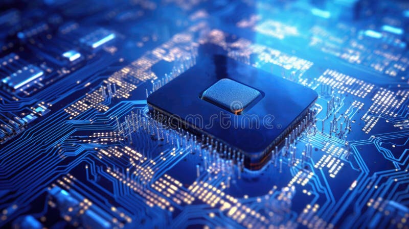 Macro Shot of a Blue Semiconductor Chip on a Circuit Board Stock Photo ...