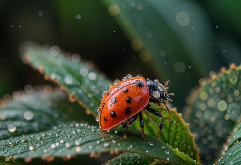 Macro Shot of a Bright Red Ladybug with an Intricate Black Skull ...