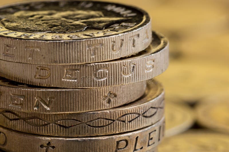 British Money, New Pound Coins in Three Stacks. Stock Image - Image of ...