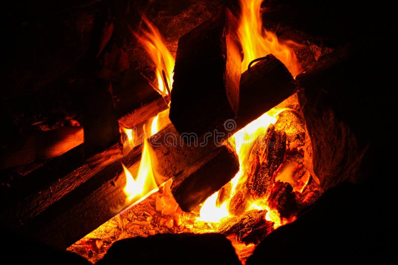 Macro Shot of Burning Firewood with an Open Flame. Fire Close Stock ...