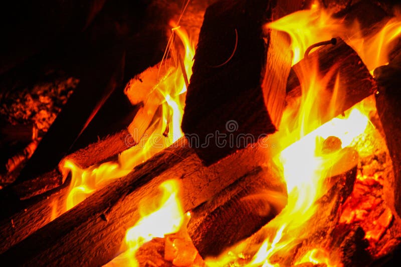 Macro Shot of Burning Firewood with an Open Flame. Fire Close Stock ...