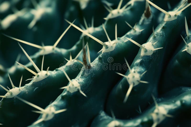 Macro Shot Cactus Spines Sharp White Thorns Protruding Deep Green ...