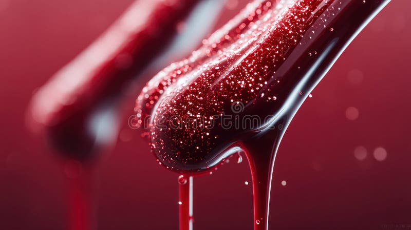 An Artistic Macro Shot Features Glossy Red Liquid Dripping and ...