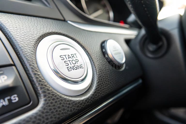 Macro Shot of Car Engine Start-Stop Button â€ Modern Vehicle Control ...