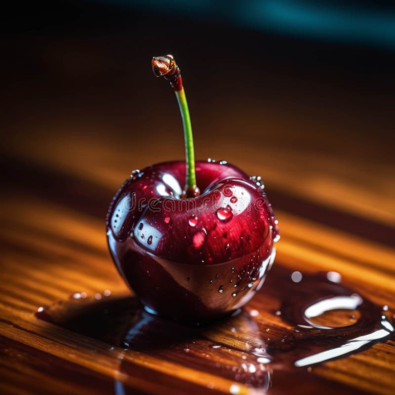 Macro Shot of Cherry in Water Puddle Stock Illustration - Illustration ...