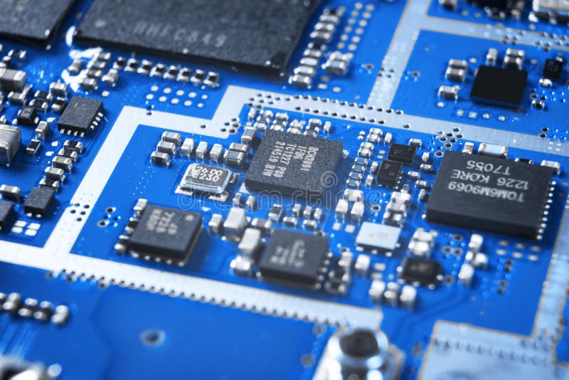 Macro Shot of Circuit Board with Resistors Microchips and Electronic ...