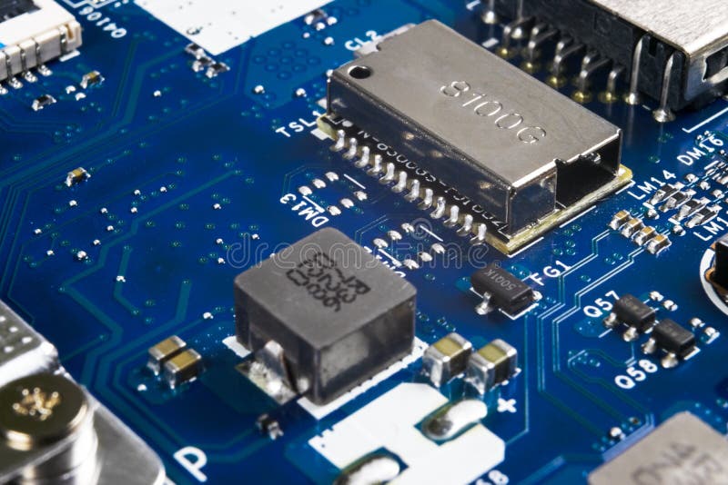 Macro Shot of Circuit Board with Resistors Microchips and Electronic ...