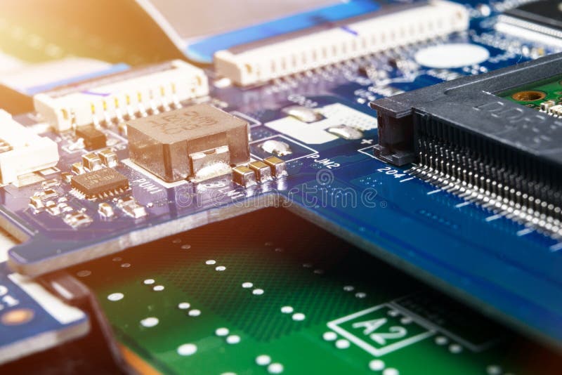 Macro Shot of Circuit Board with Resistors Microchips and Electronic ...