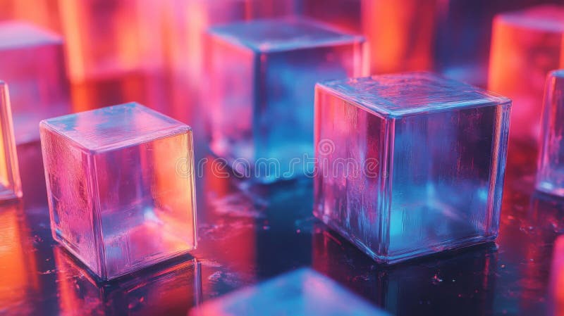 Macro Shot of Clear Ice Cubes Illuminated with Blue and Red Light Stock ...