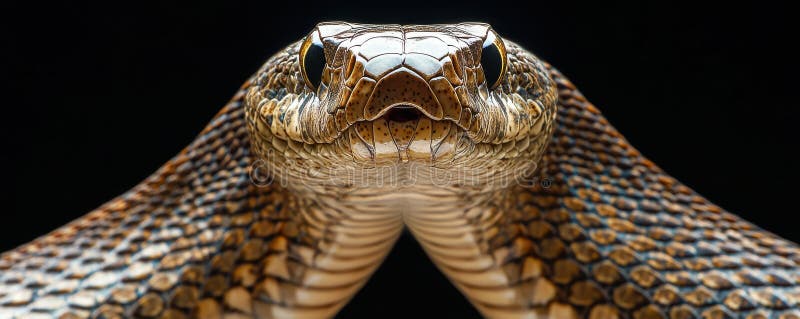 Macro Shot of a Cobra with Its Hood Flared, Showcasing Intricate Scale ...