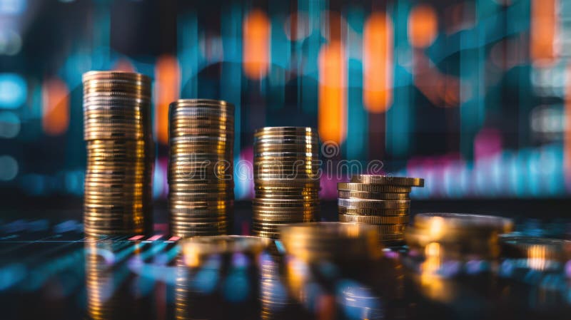 A Macro Shot of Coins Stacked in Columns, with Each Column Representing ...