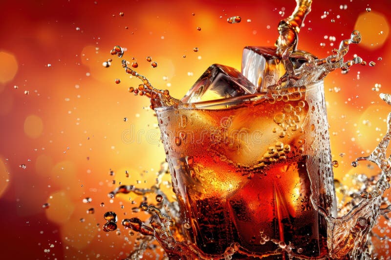 A Macro Shot of Cola with Bubbles and Ice, Close-up Showing Liquid and ...