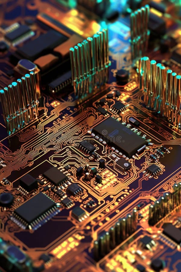 Macro Shot of Computer Chips on a Circuit Board Stock Illustration ...