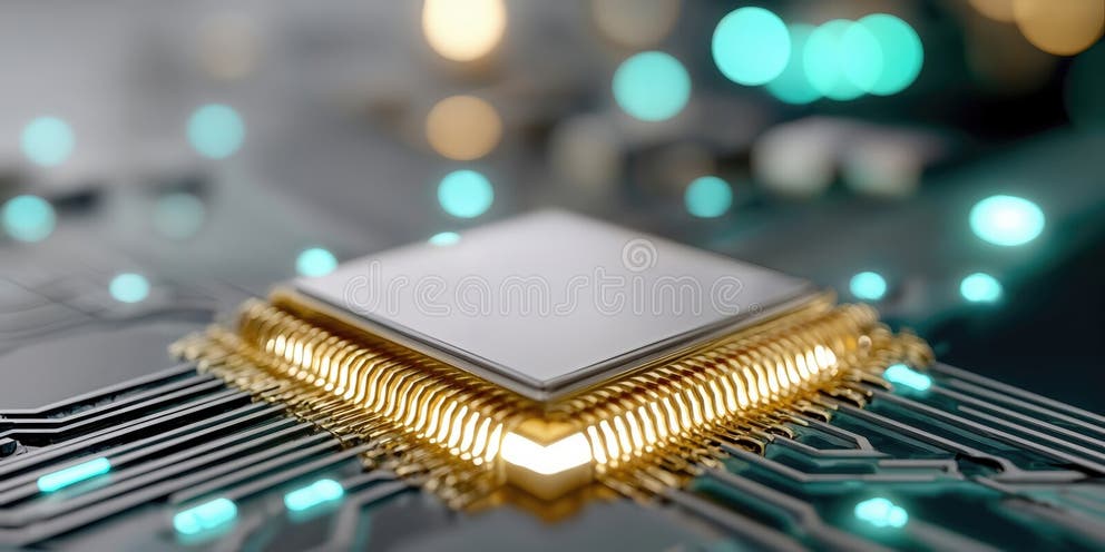Generative AI Macro Shot of a Computer Processor with Golden Pins ...