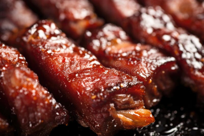 Macro Shot of Cooked Sticky Ribs Showing Meat Texture Stock Photo ...