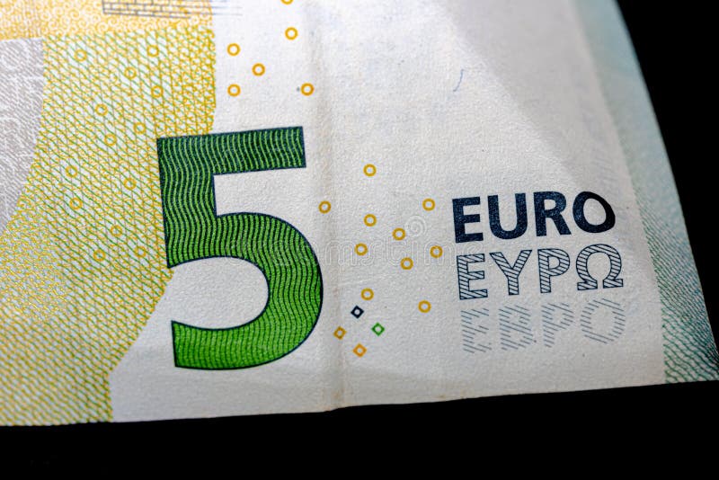 Macro Shot of the Corner of a Five Euro Bill Banknote Stock Photo ...