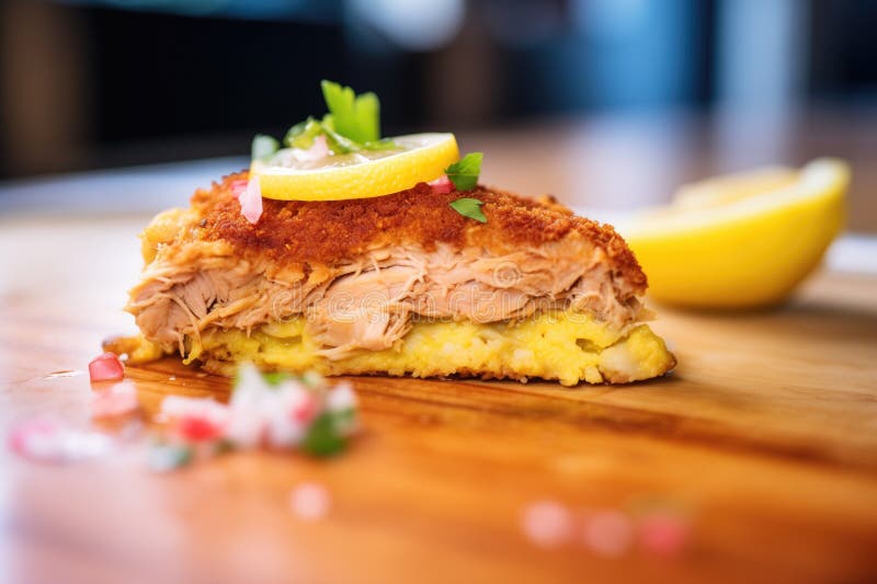 Macro Shot: Crab Cake Cross-section Showcasing Flaky Meat Stock Image ...