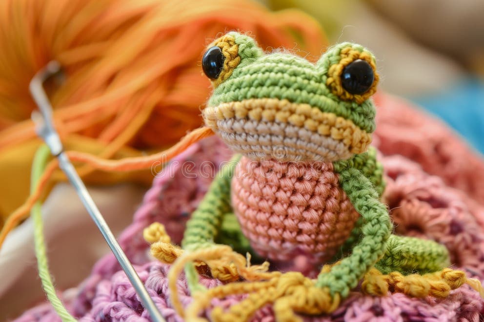 Macro Shot of Crocheting Process, Creating a Toy Frog Stock Image ...