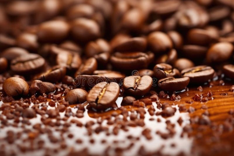 Macro Shot of Crushed Coffee Beans with Extract Droplets Stock Photo ...