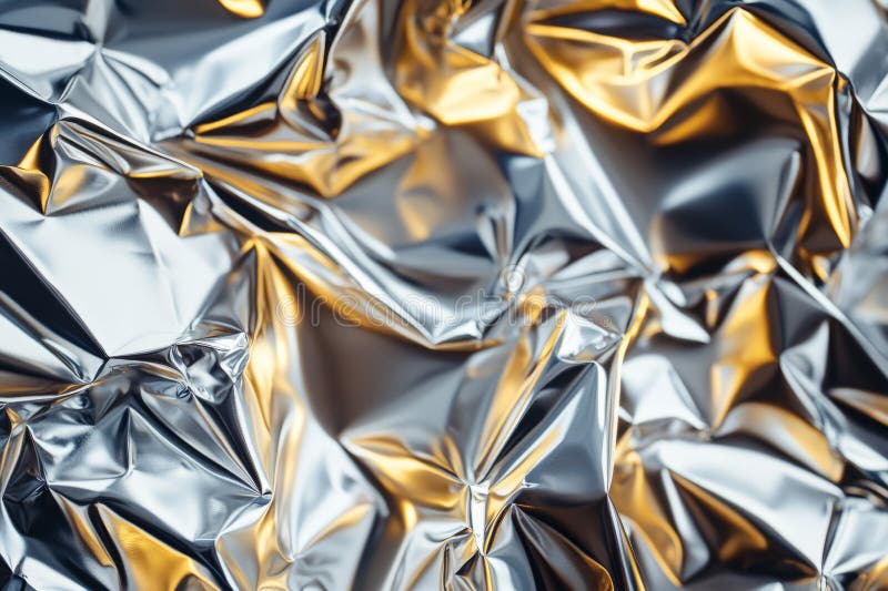 Macro Shot of Crushed Metallic Foil Texture, Wrinkled Silver and Gold ...