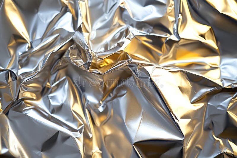 Macro Shot of Crushed Metallic Foil Texture, Wrinkled Silver and Gold ...