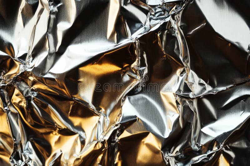 Macro Shot of Crushed Metallic Foil Texture, Wrinkled Silver and Gold ...
