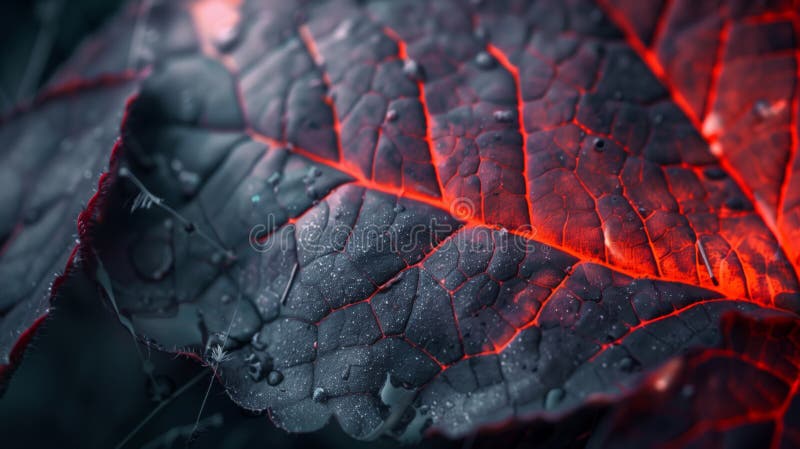 Macro Shot of a Dark Leaf with Glowing Red Veins Stock Image - Image of ...