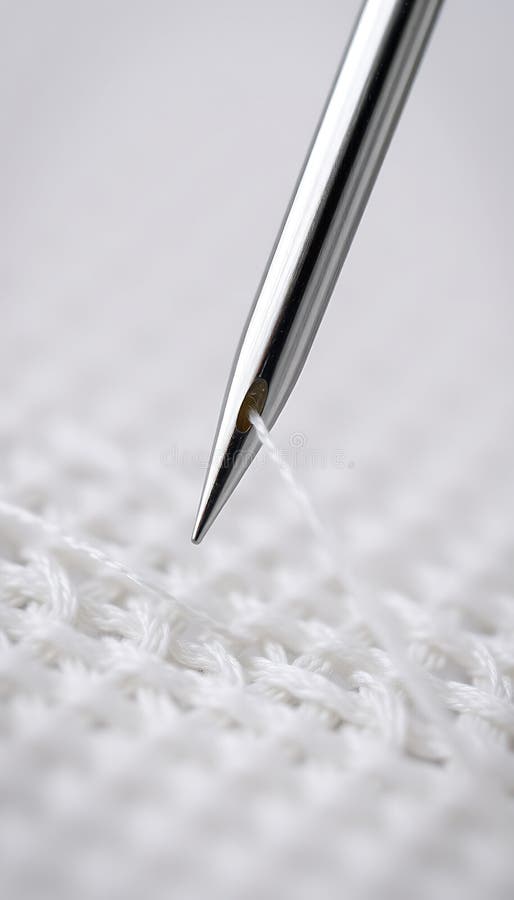A Macro Shot Depicts a Shiny Needle Threading through a Pristine ...