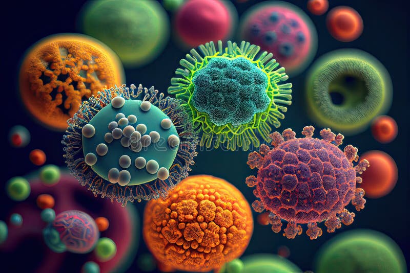 Macro Shot of Different Types of Microbes. Generative AI Stock ...