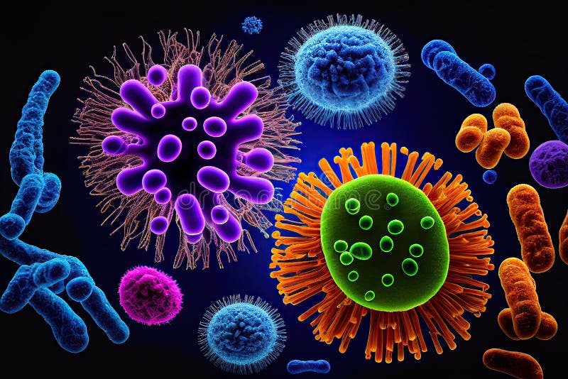 Macro Shot of Different Types of Microbes. Generative AI Stock ...