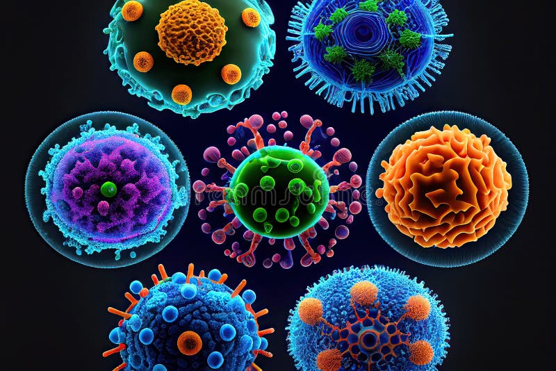 Macro Shot of Different Types of Microbes. Generative AI Stock ...