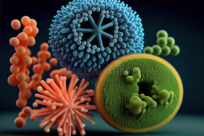 Macro Shot of Different Types of Microbes. Virus Cells and Bacteria on ...
