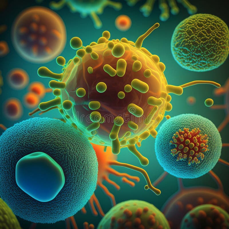 Macro Shot of Different Types of Microbes Virus Cells Stock Photo ...