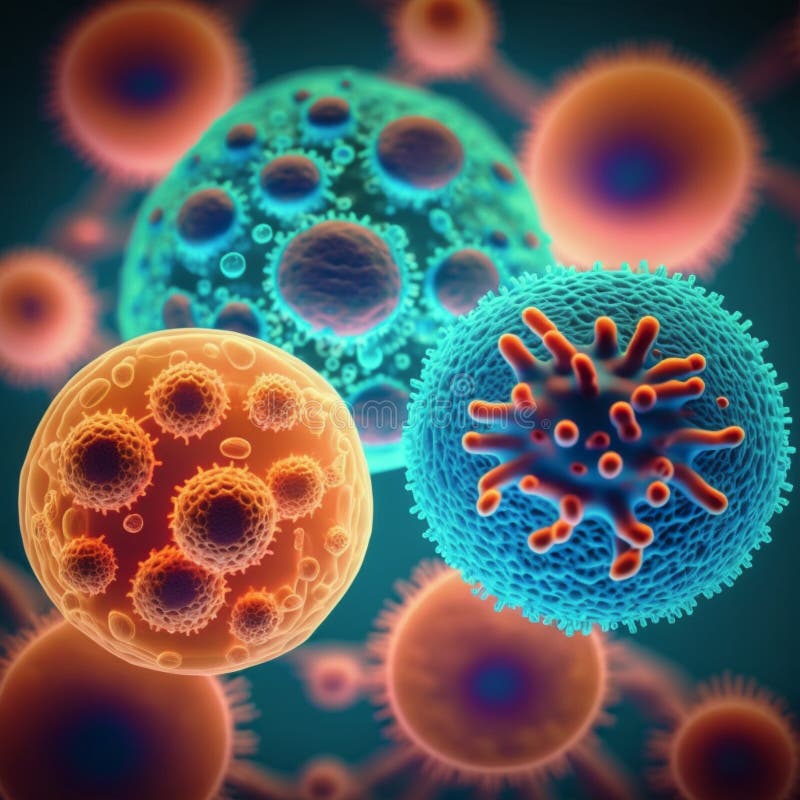 Macro Shot of Different Types of Microbes Virus Cells Stock Photo ...