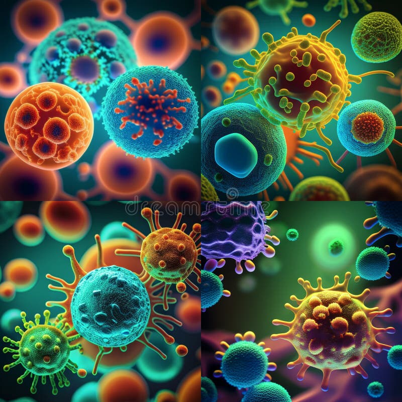 Macro Shot of Different Types of Microbes Virus Cells Stock ...
