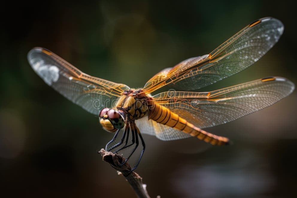 Macro Shot of Dragonfly in Flight, Its Wings Buzzing Stock Illustration ...