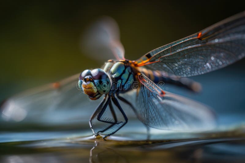 Macro Shot of Dragonfly in Flight, Its Wings Buzzing Stock Illustration ...